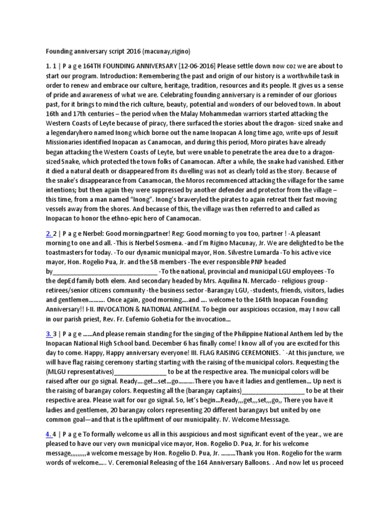 164th Founding Anniversary Script | PDF | Piracy
