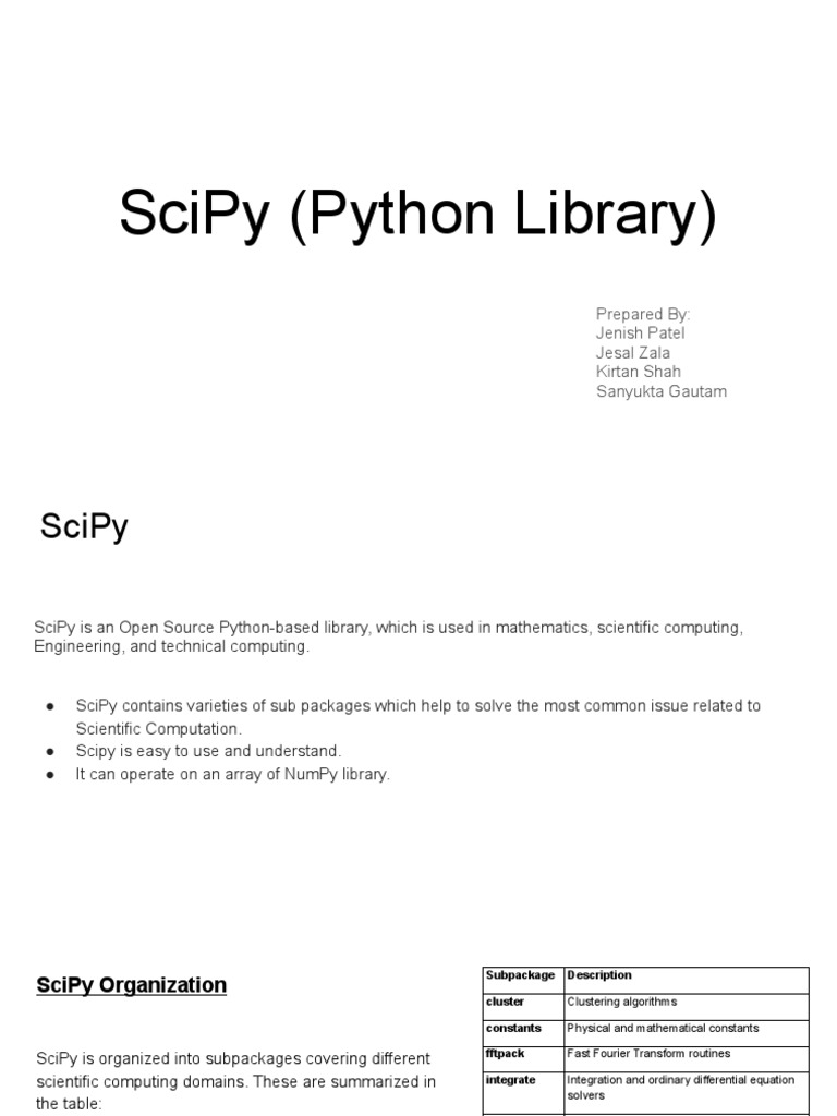 Scipy (Python Library) : Prepared By: Jenish Patel Jesal Zala Kirtan ...