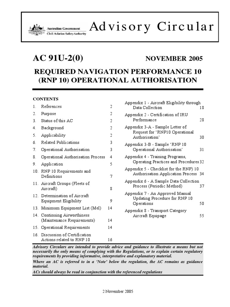 Advisory Circular: Required Navigation Performance 10 (RNP 10 ...