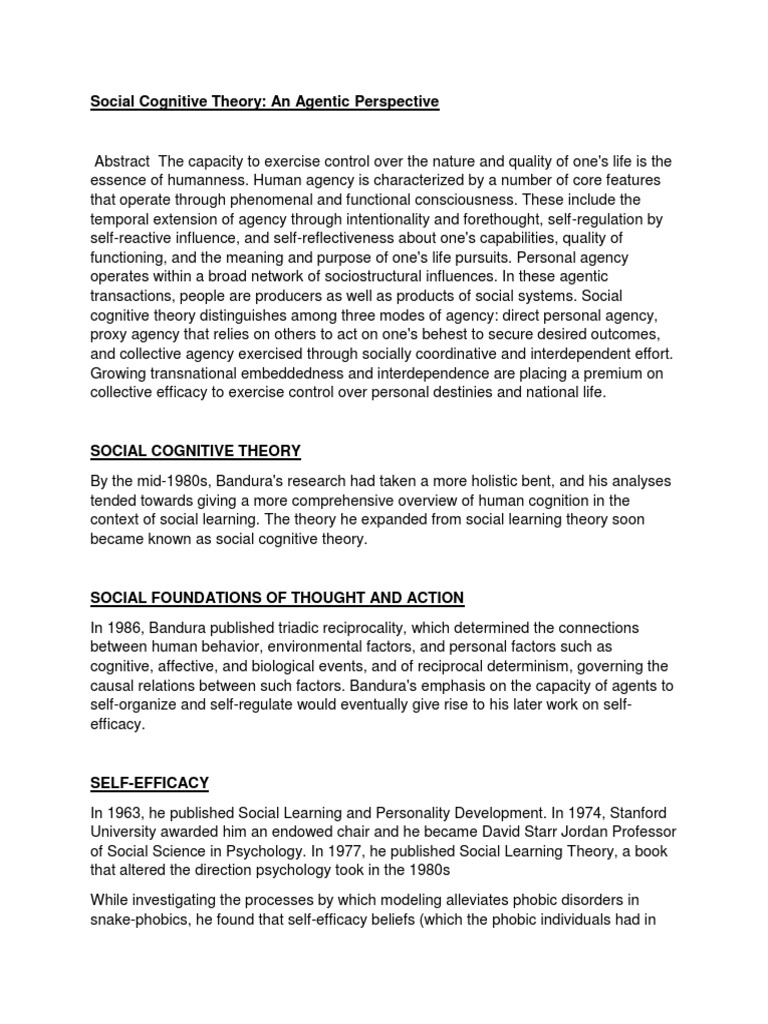 Social Cognitive Theory | PDF | Action (Philosophy) | Behavior Modification