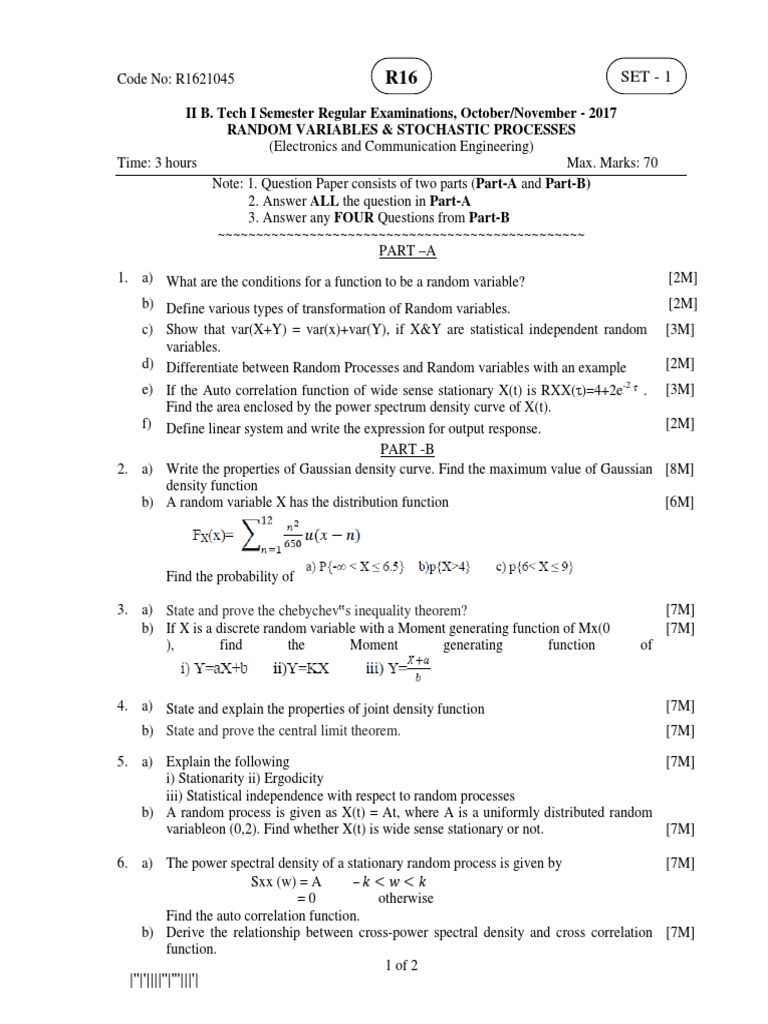 Jntuk 2 1 RV&SP Nov 2017 Q.P | PDF | Stationary Process | Probability ...