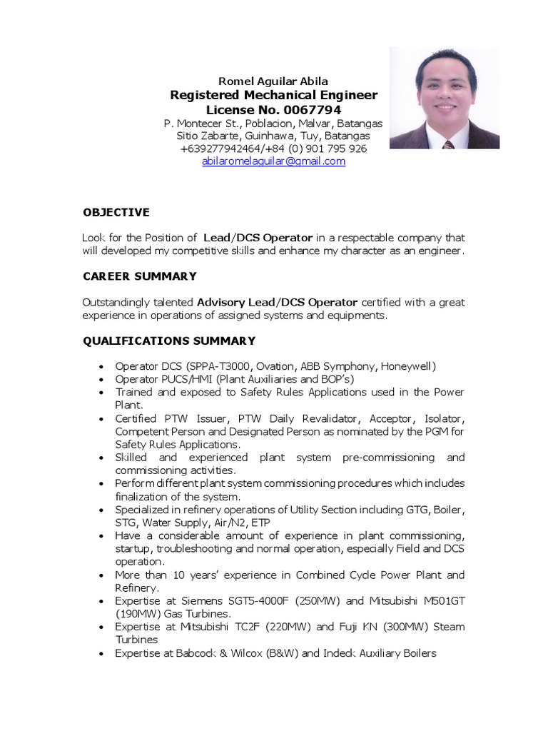 Registered Mechanical Engineer License No. 0067794: Objective | PDF ...