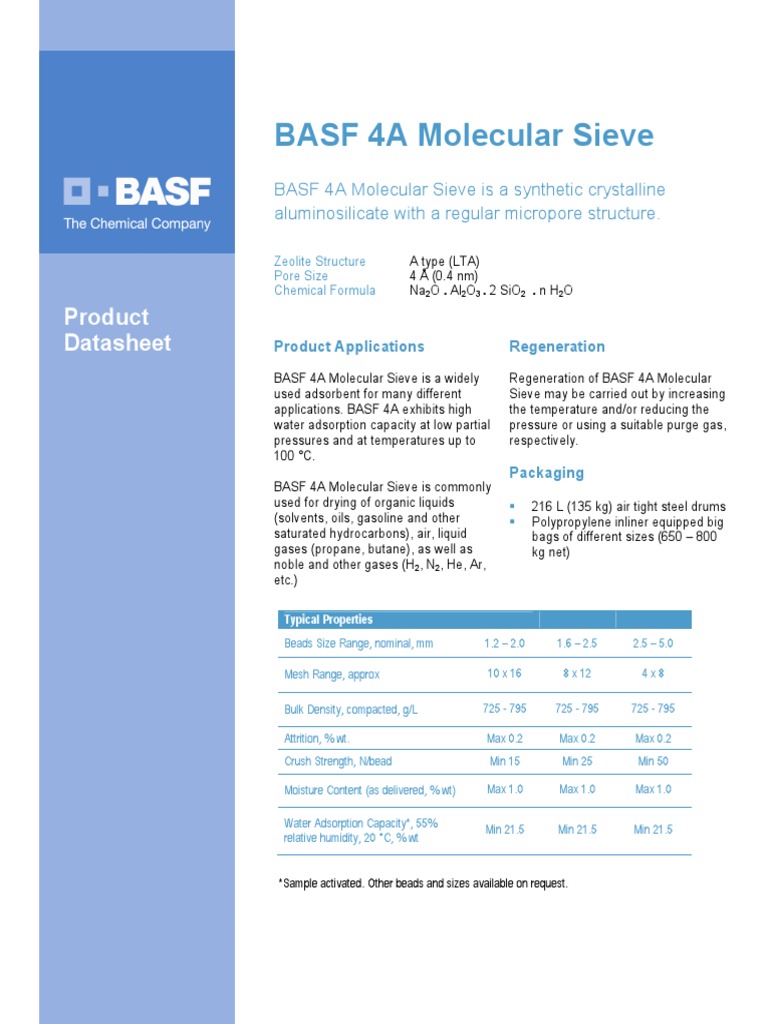 BASF 4A Molecular Sieve Datasheet | PDF | Adsorption | Physical Chemistry
