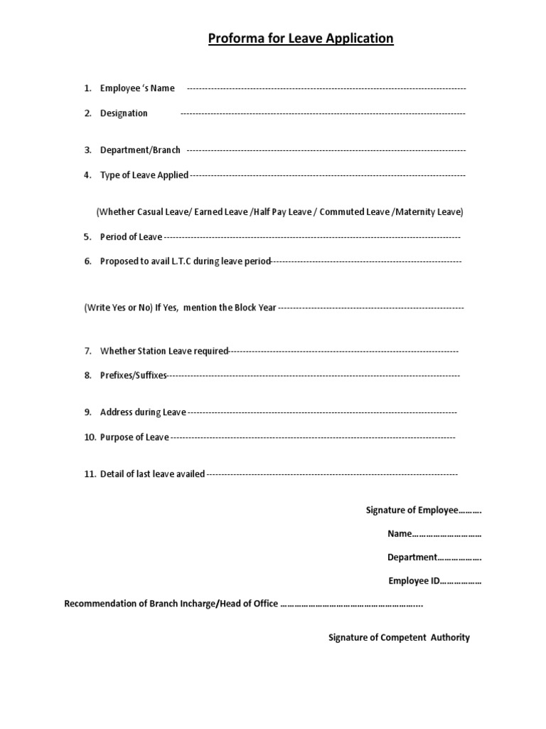 Leave Application Proforma Template | PDF | Career & Growth