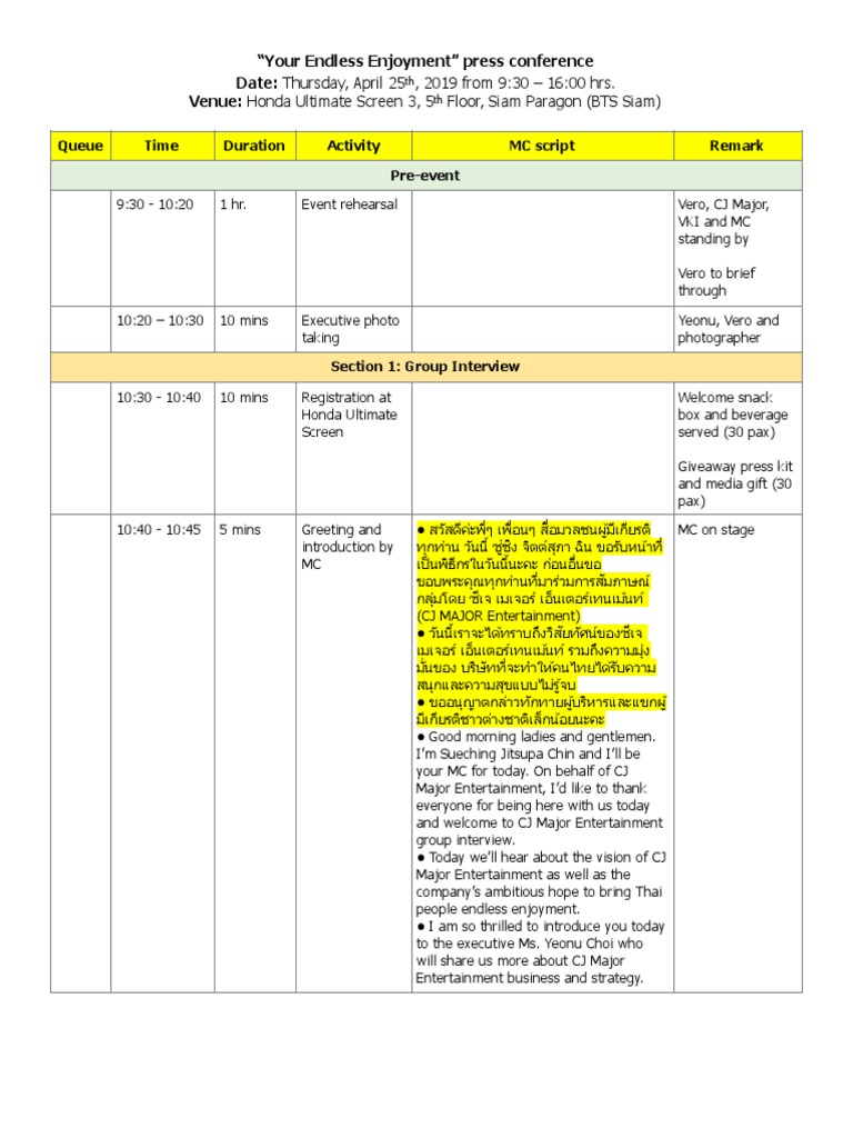 MC Script and Rundown - Final by CJMAJOR - EN-TH - 2019.04 | PDF