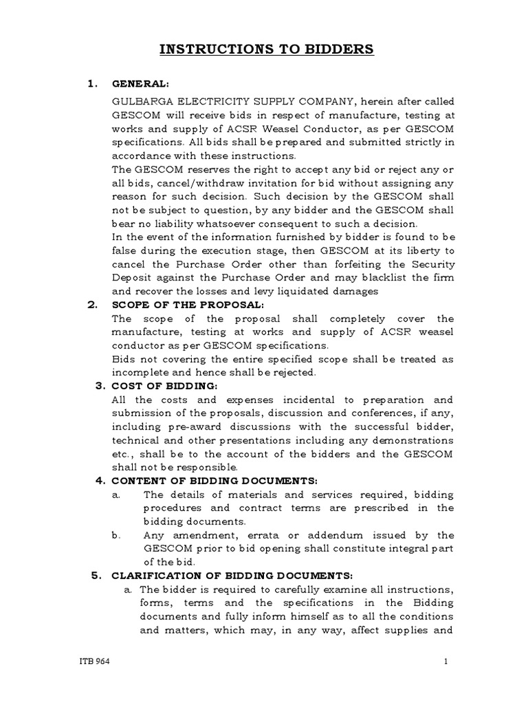 Instructions To Bidders: 1. General | Download Free PDF | Debit Card ...