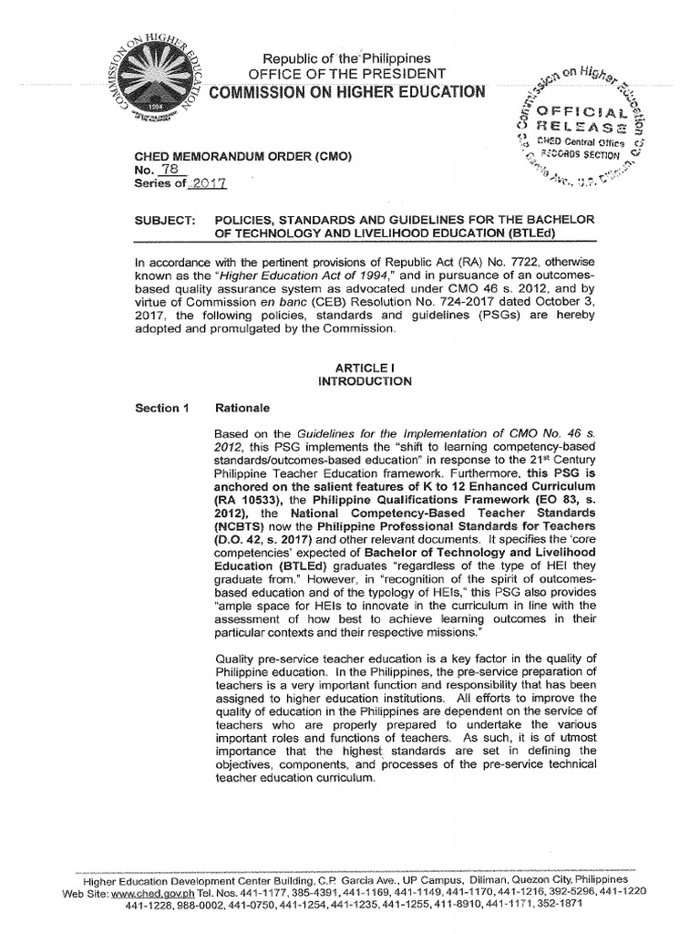 CMO-No.-78-s.-2017 (BTLE Curriculum) PDF | PDF