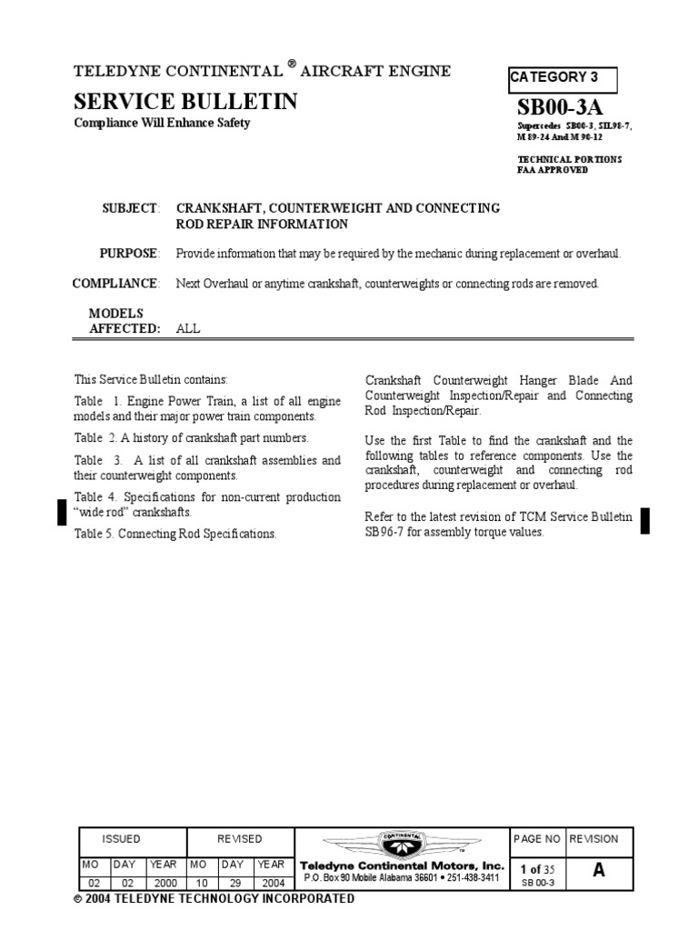 TCM Crankshaft, Counterweight and Connecting Rod Repair Sb00-3a | PDF ...