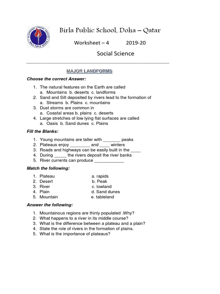3 - Major Land Forms - Worksheet | PDF | Travel