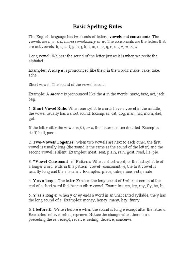 Basic Spelling Rules | PDF | Vowel | Consonant