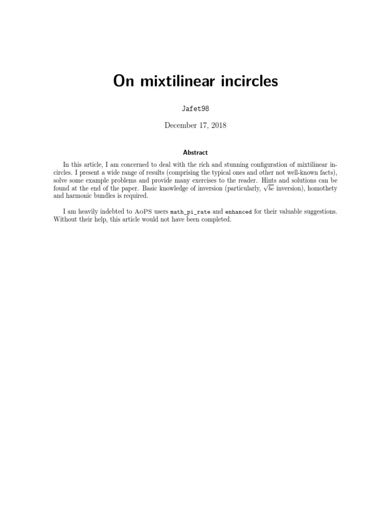 Mixtilinear Incircle | PDF | Triangle | Perpendicular