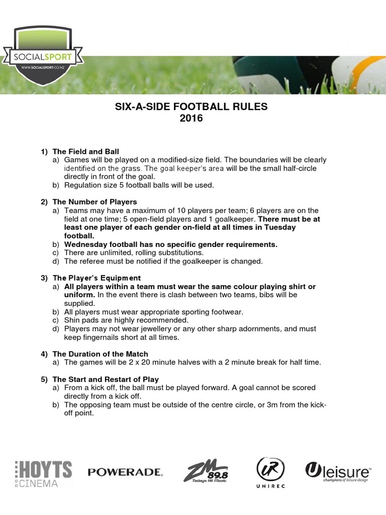 Six-a-Side Football Rules 2016 | PDF | Association Football | Games Of ...
