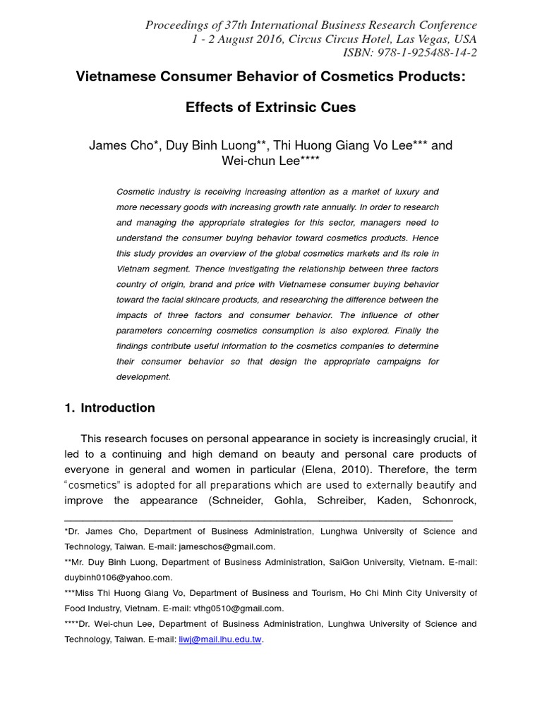 Vietnamese Consumer Behaviour of Cosmetics Products | PDF | Consumer ...