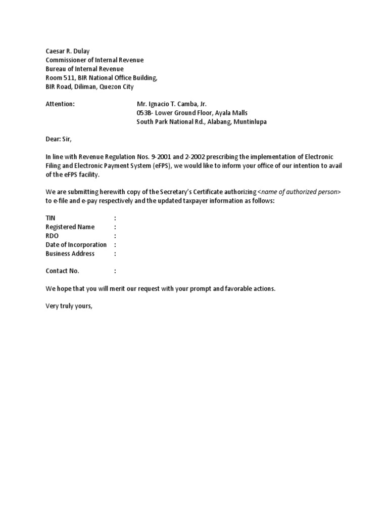 Sample Letter of Intent To BIR | PDF