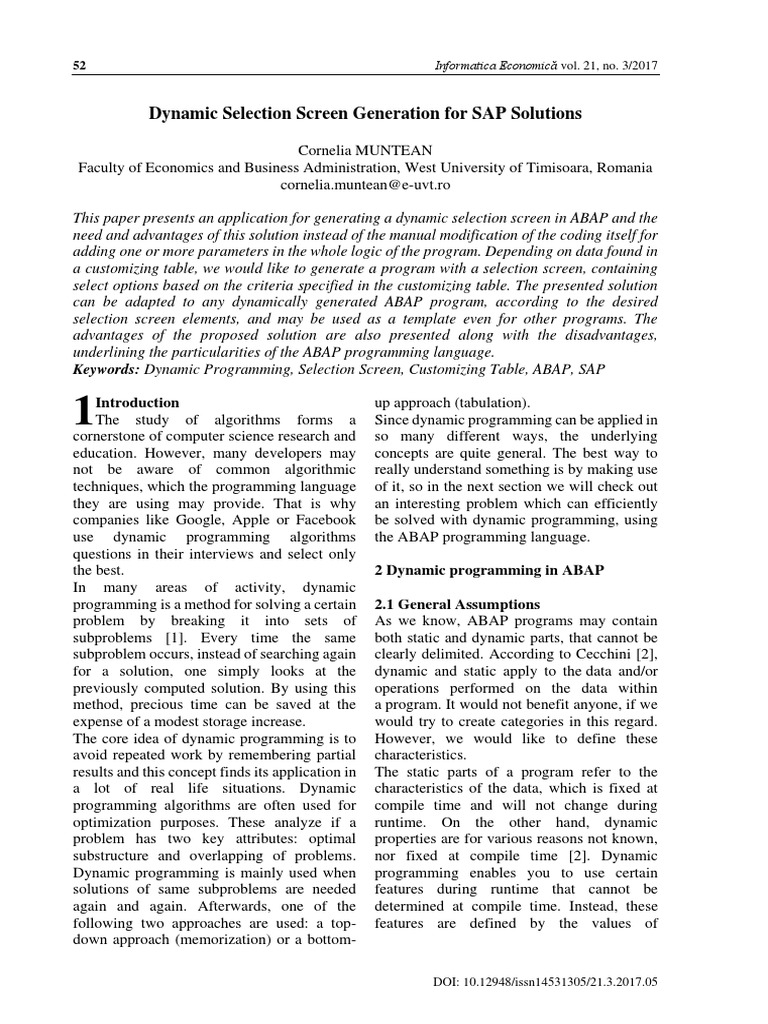 Dynamic Selection Screen Generation For SAP Solutions | PDF | Mathematical Optimization ...