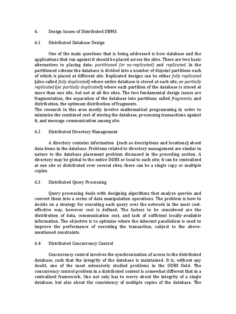 6 Design Issues of DDBMS | PDF | Replication (Computing) | Database Transaction
