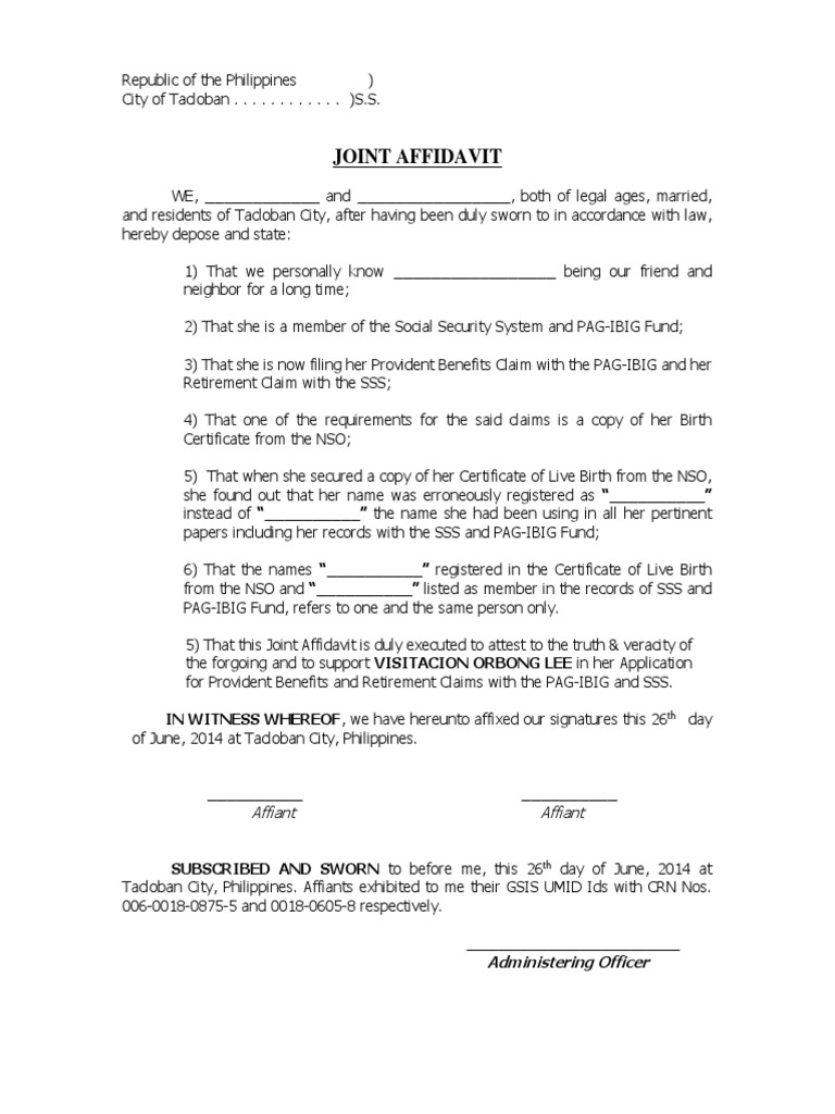 Joint Affidavit: Affiant Affiant | PDF