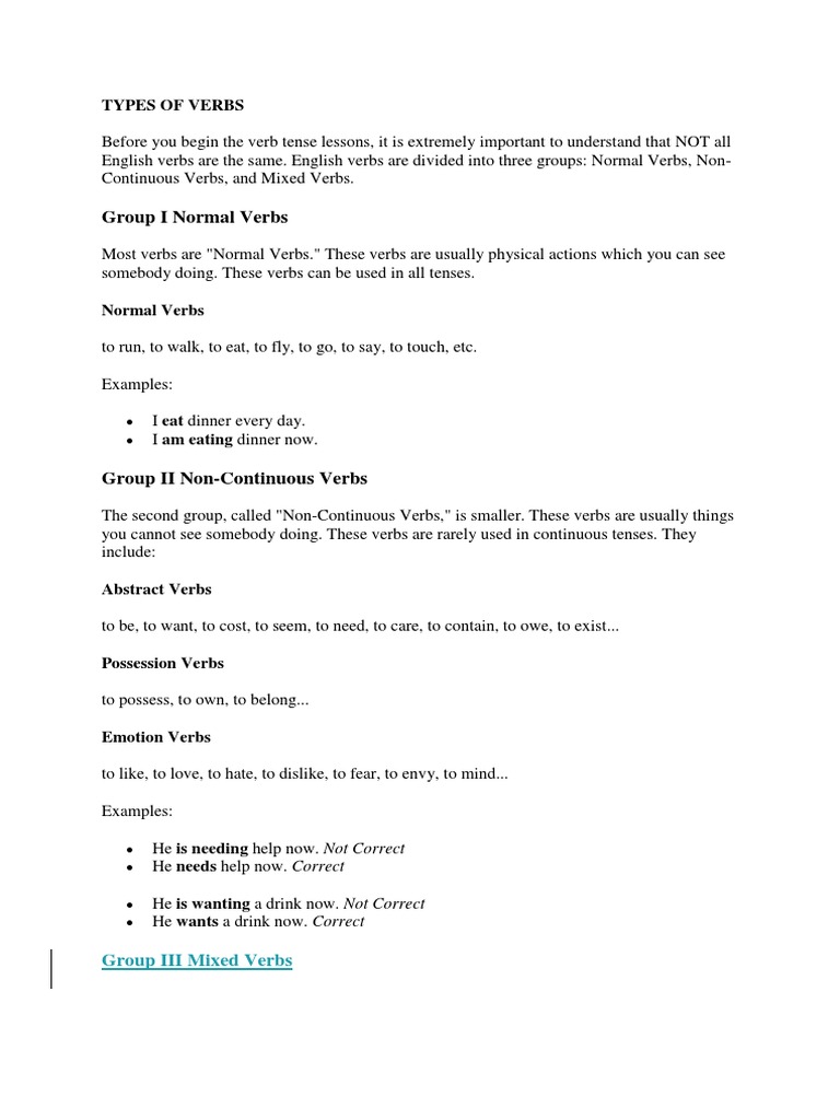 Types of Verbs | PDF | Perfect (Grammar) | Syntactic Relationships