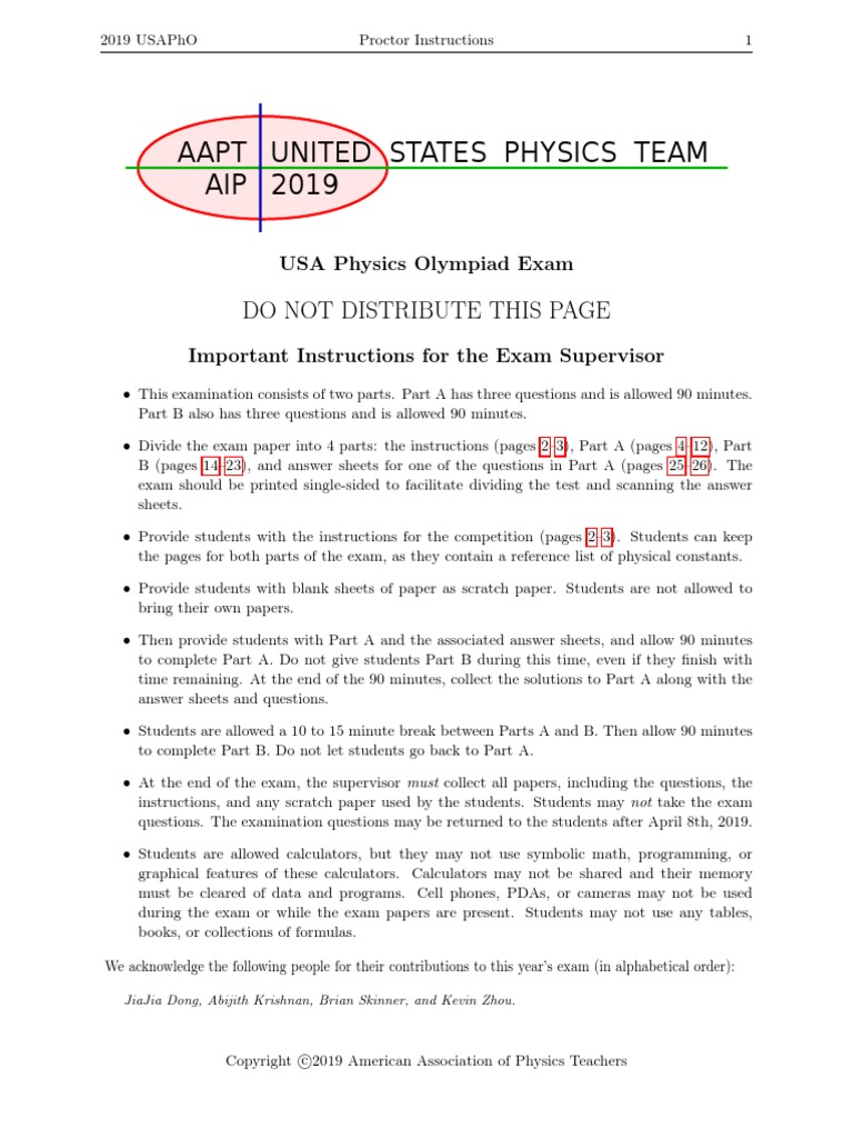 2019 USAPHO Paper and Solution | PDF | Spectral Line | Rotation Around ...