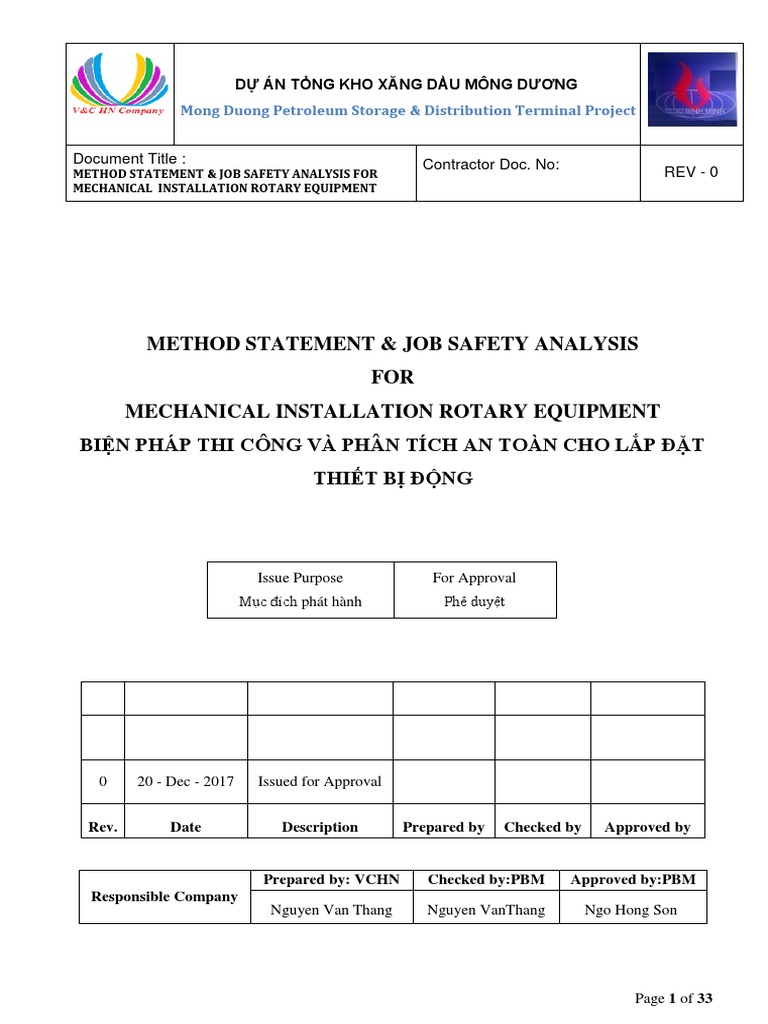 Method Statement For Rotary Equipment Installation | PDF