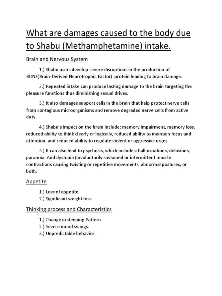 What Are Damages Caused To The Body Due To Shabu (Methamphetamine ...