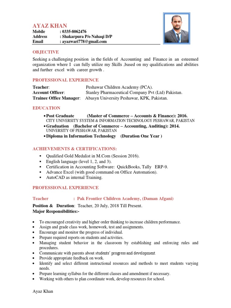 Mr. Ayaz Khan CV | PDF | Cheque | Homework