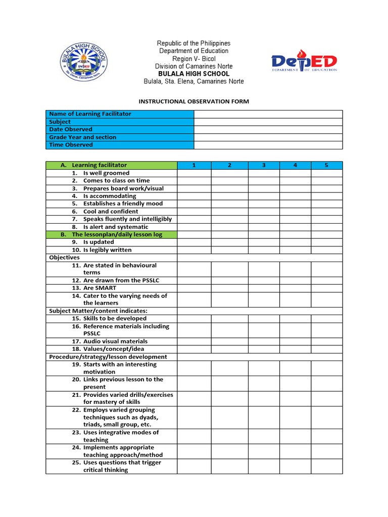 Instructional Observation Form | PDF | Motivation | Motivational