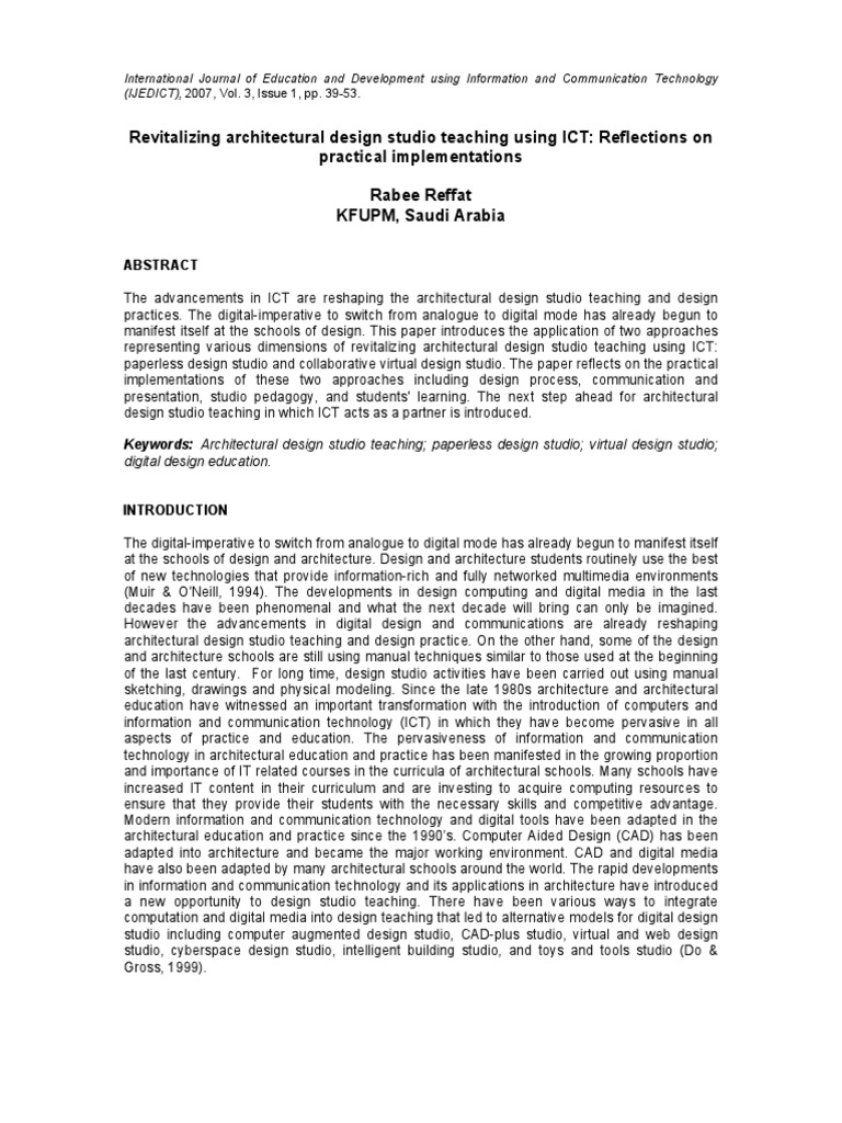 Revitalizing Architectural Design Studio Teaching Using ICT: Reflections On Practical ...