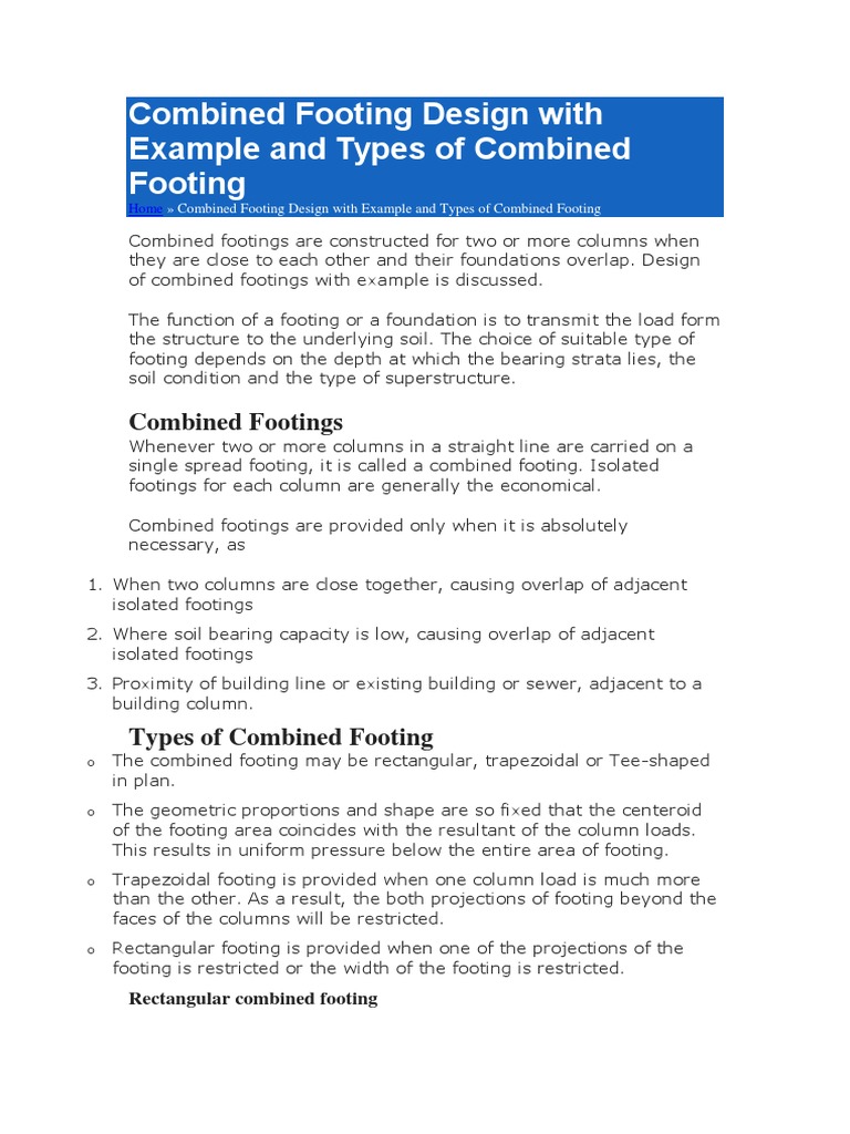 Combined Footing Design and Types | PDF | Bending | Column