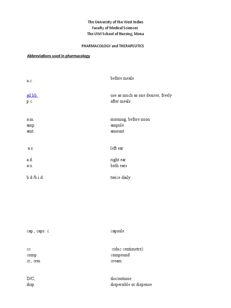Pharmacology Abbreviations & Measurements | PDF | Litre | Pound (Mass)