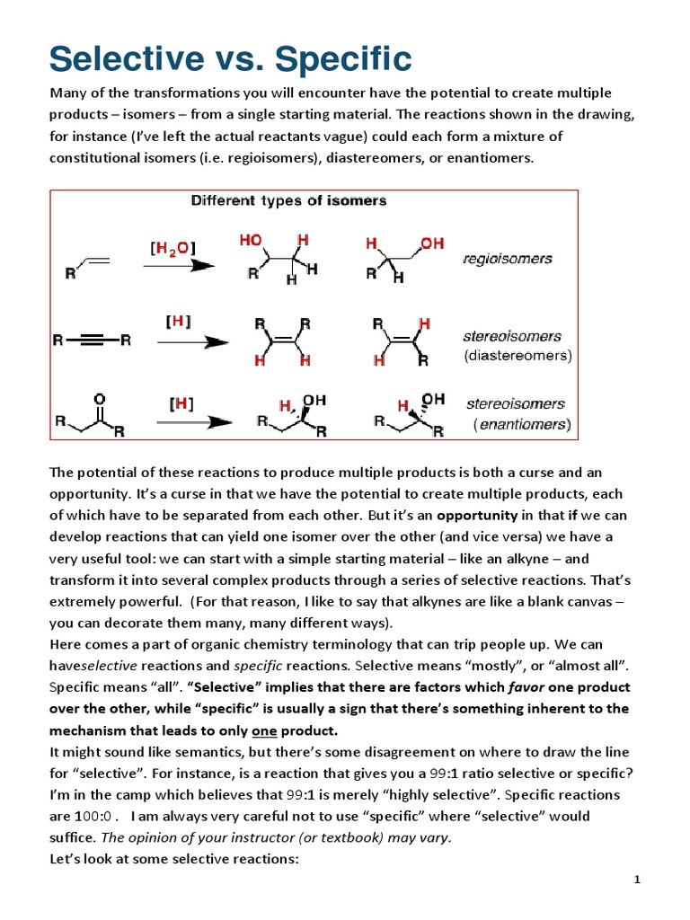 Stereospecific Vs Stereoselective Reaction | PDF | Alkene | Chemical ...