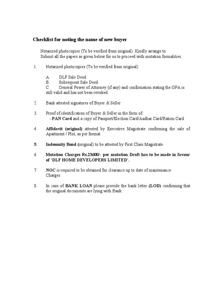 Mutation Checklist DLF | PDF