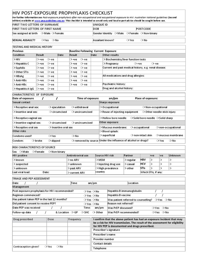 HIV PEP Checklist Guide | PDF | Urological Conditions | Gynaecologic ...