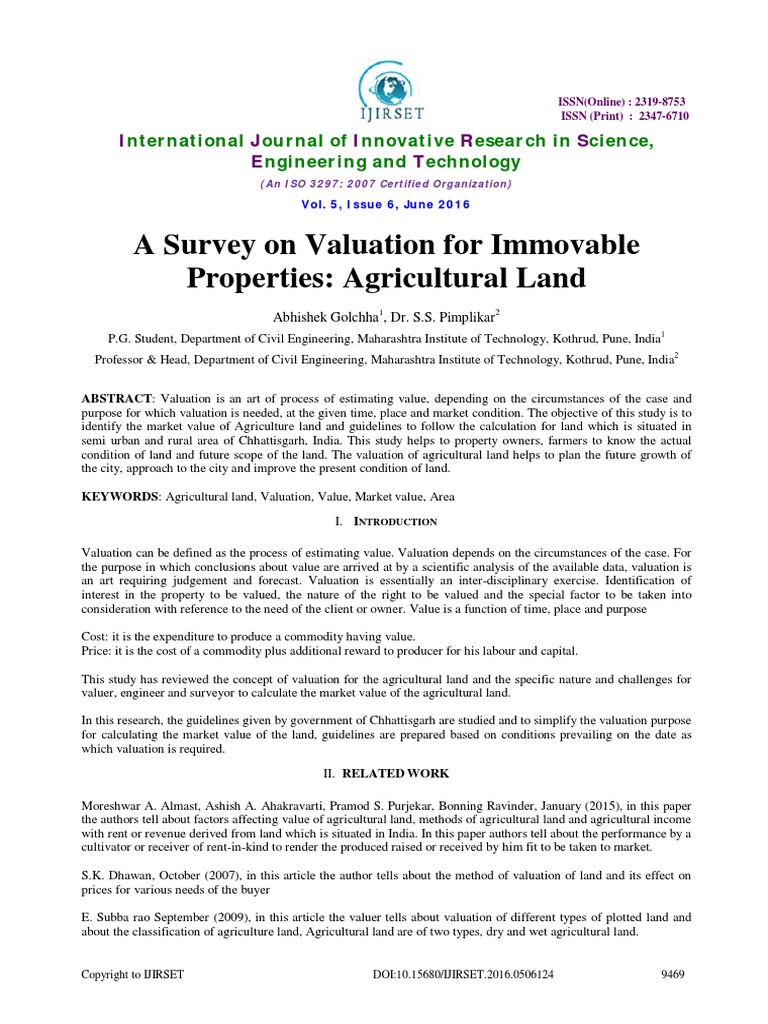 A Survey On Valuation For Immovable Properties: Agricultural Land | PDF ...