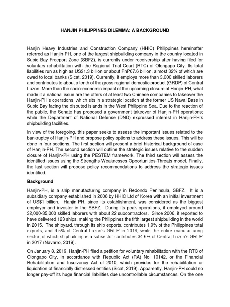 Hanjin Philippines Bankruptcy Analysis | PDF | Economies | Bankruptcy