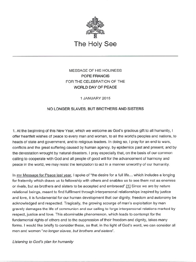 Pope's Message of Peace Pg.1 | PDF