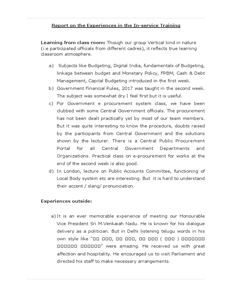 Report On The Experiences in The In-Service Training | PDF | Government ...