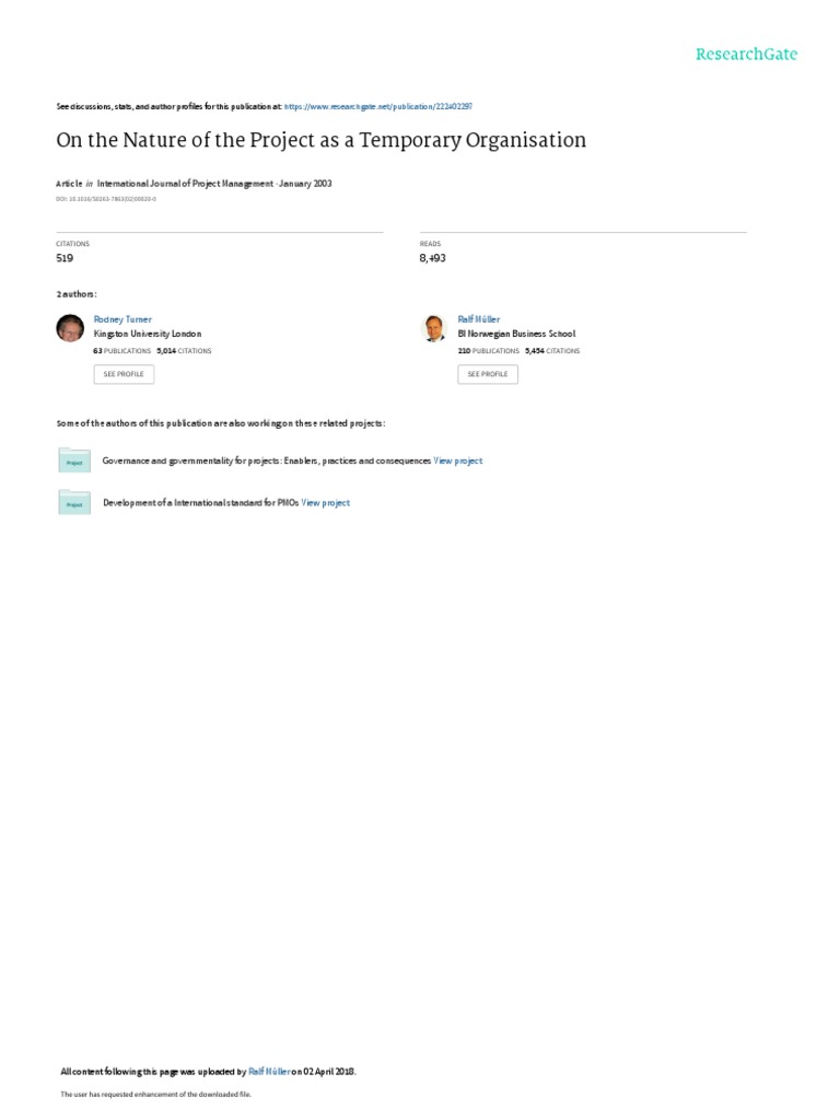 On The Nature of The Project As A Temporary Organi | PDF | Project ...