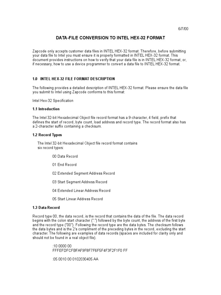 Data-File Conversion To Intel Hex-32 Format | PDF | File Format | Byte