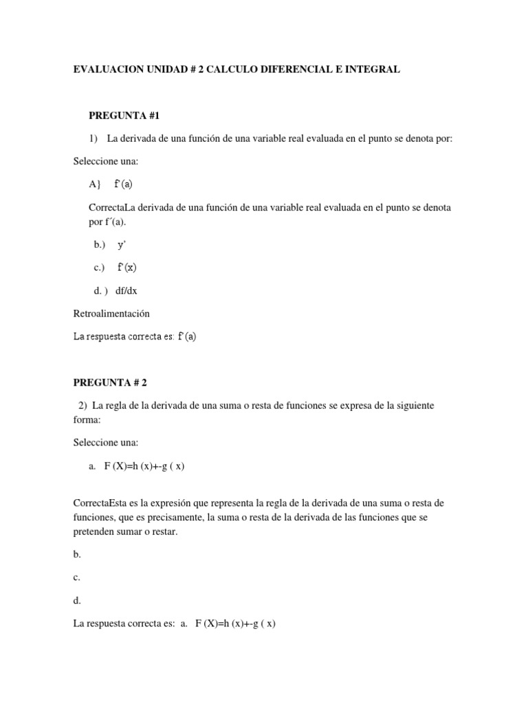 Evaluacion Unidad # 2 | PDF | Derivado | Función (Matemáticas)
