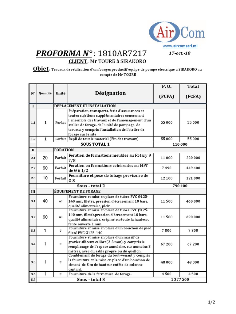 Devis Forage | PDF | Forage | Génie géotechnique