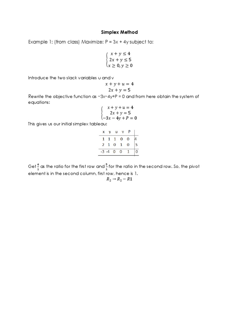 Applying the Simplex Method to Solve a Linear Programming Problem with ...