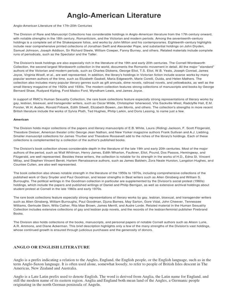 Overview of Anglo-American Literature | PDF | English Literature ...