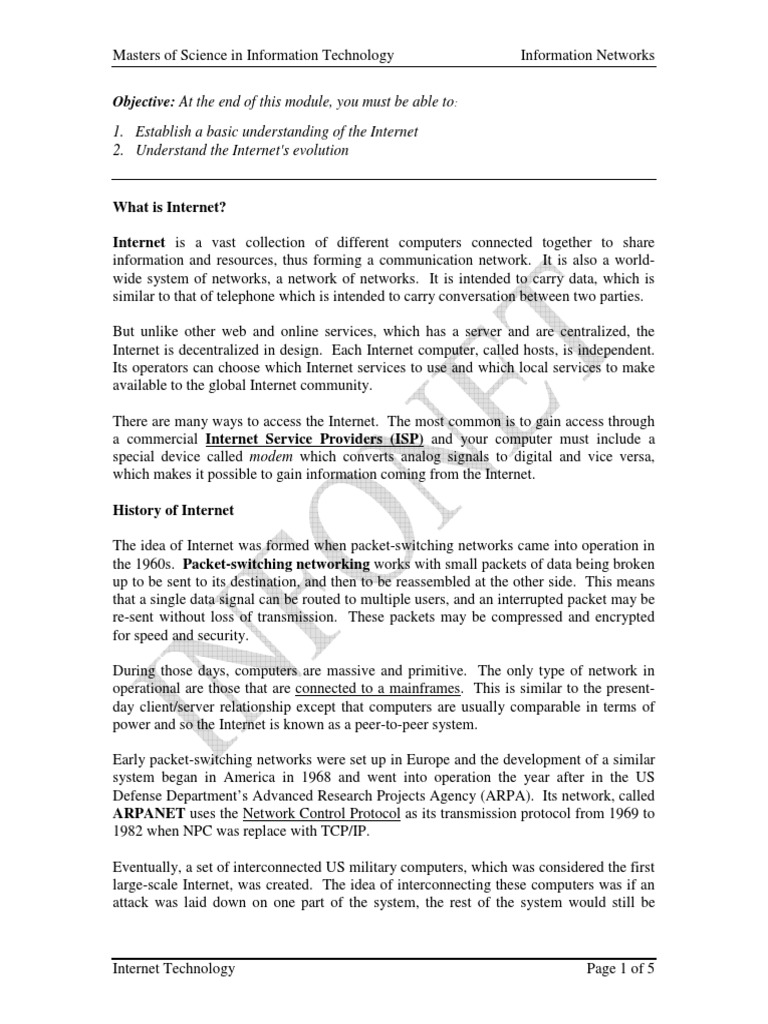 Establish A Basic Understanding of The Internet 2. Understand The ...