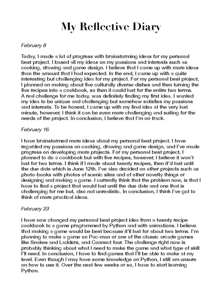 My PB Reflective Diary | Download Free PDF | Cookbooks | Mentorship