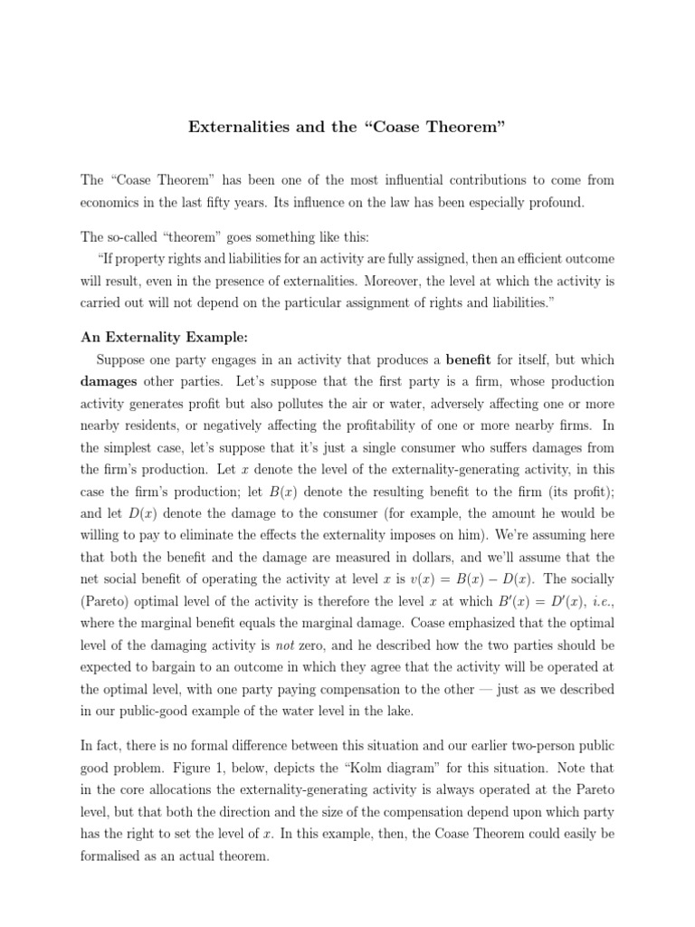Externalities and The "Coase Theorem" | PDF | Externality | Pareto Efficiency