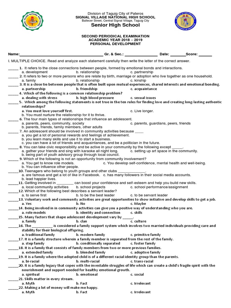 Personal Development Finals | PDF | Family | Adolescence