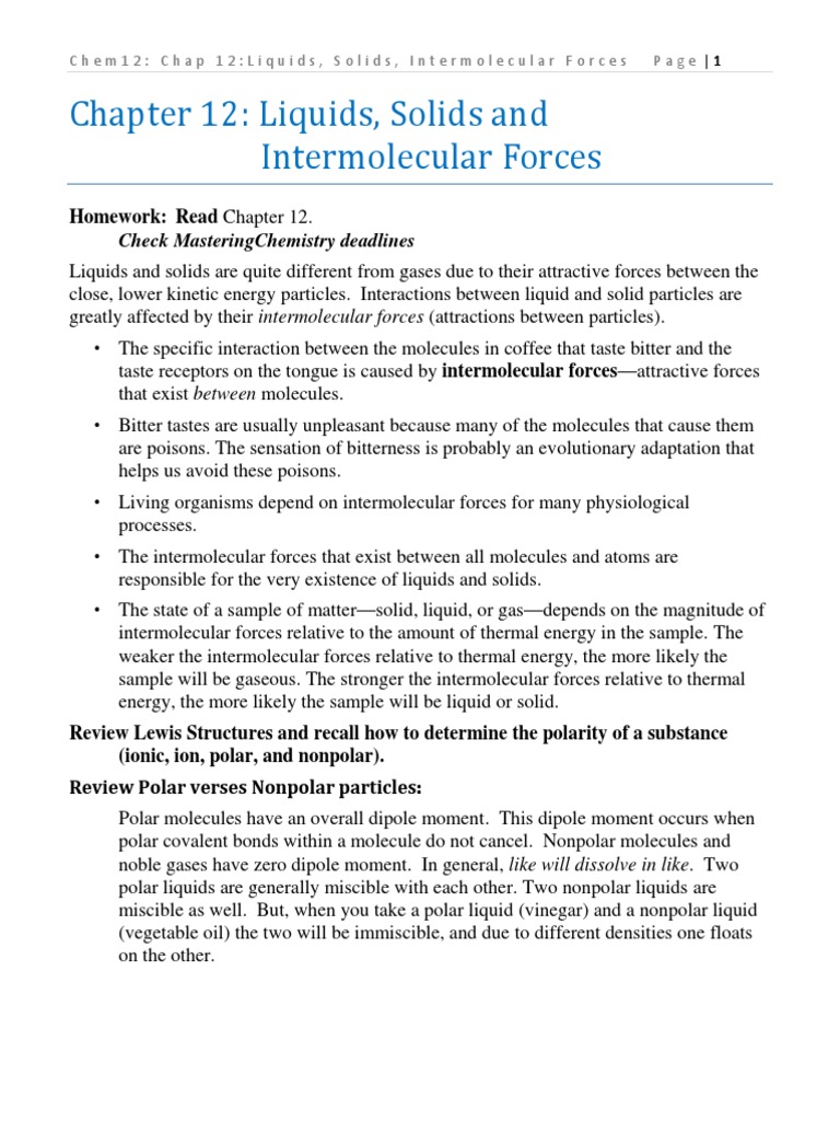 IMF's of Attraction Solid, Liquid and Gases | PDF | Intermolecular ...