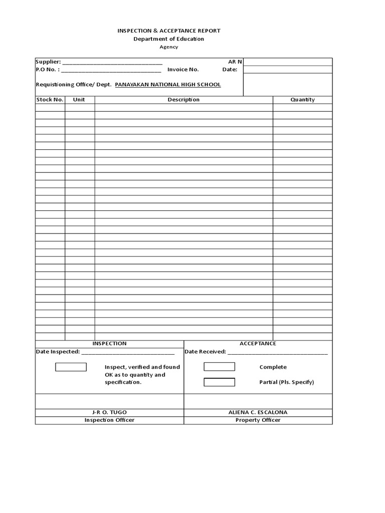 Inspection and Acceptance Report Template | PDF | Accounting | Business