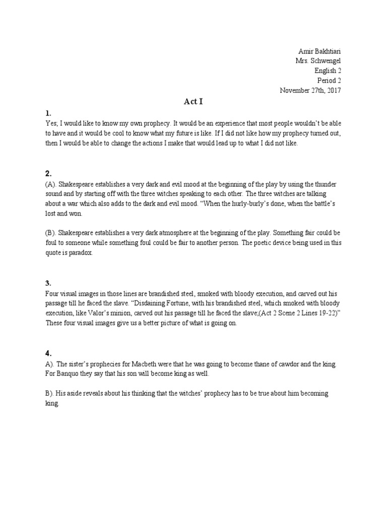 Macbeth Response Log | Download Free PDF | Macbeth | Shakespearean ...